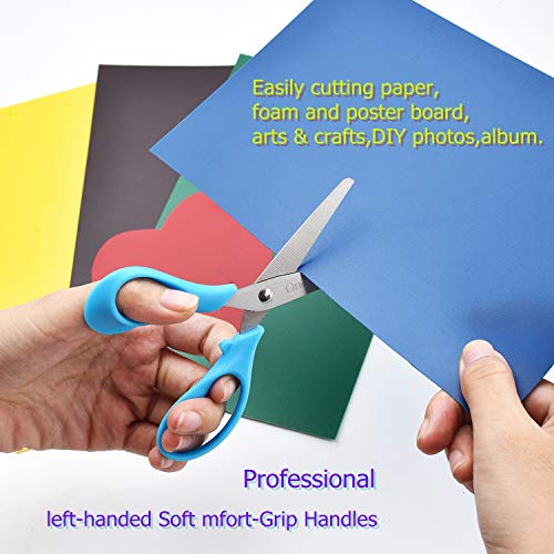 OneName Left-Handed Kids Scissors 6 Pack 5 Inch Left hand scissors for child School Student Scissors,Stainless Steel Sharp Blade Soft Comfort-Grip Handles Blunt Lefty Safety Scissors for Kids Scissor