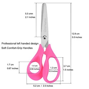 OneName Left-Handed Kids Scissors 6 Pack 5 Inch Left hand scissors for child School Student Scissors,Stainless Steel Sharp Blade Soft Comfort-Grip Handles Blunt Lefty Safety Scissors for Kids Scissor