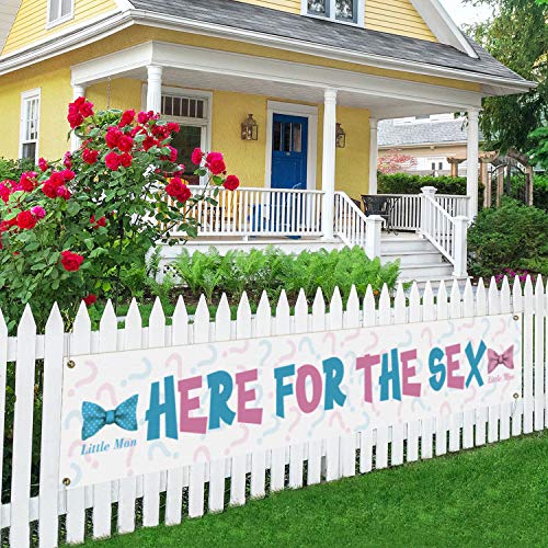 Here for The Sex Large Banner, Baby Shower Lawn Sign, Gender Reveal Party Porch Decoration, Indoor Outdoor Backdrop 8.9 x 1.6 Feet