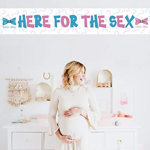 Here for The Sex Large Banner, Baby Shower Lawn Sign, Gender Reveal Party Porch Decoration, Indoor Outdoor Backdrop 8.9 x 1.6 Feet