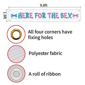 Here for The Sex Large Banner, Baby Shower Lawn Sign, Gender Reveal Party Porch Decoration, Indoor Outdoor Backdrop 8.9 x 1.6 Feet