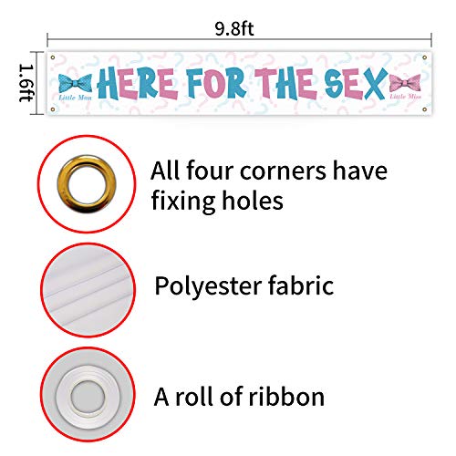 Here for The Sex Large Banner, Baby Shower Lawn Sign, Gender Reveal Party Porch Decoration, Indoor Outdoor Backdrop 8.9 x 1.6 Feet