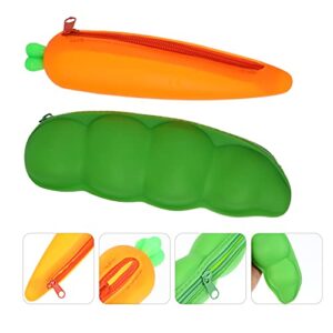 NUOBESTY 2pcs Silicone Pencil Bag Pea and Carrot Shape Pencil Case Makeup Tool Pouch Zipper Stationery Pouch Pencil Holder Organizers for Kids Students