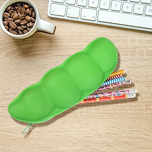 NUOBESTY 2pcs Silicone Pencil Bag Pea and Carrot Shape Pencil Case Makeup Tool Pouch Zipper Stationery Pouch Pencil Holder Organizers for Kids Students