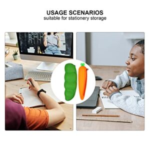 NUOBESTY 2pcs Silicone Pencil Bag Pea and Carrot Shape Pencil Case Makeup Tool Pouch Zipper Stationery Pouch Pencil Holder Organizers for Kids Students