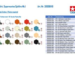 Tamiya 61119 1/48 Supermarine Spitfire MK.I Plastic Model Airplane Kit