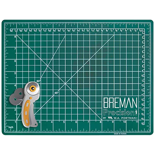 WA Portman Self Healing Cutting Mat and Rotary Cutter Set - 9x12 Inch Rotary Cutter Mat - 45mm Rotary Cutter and Mat - 5 Extra Rotary Fabric Cutter Blades - Ideal Sewing Mat Set for Craft Supplies