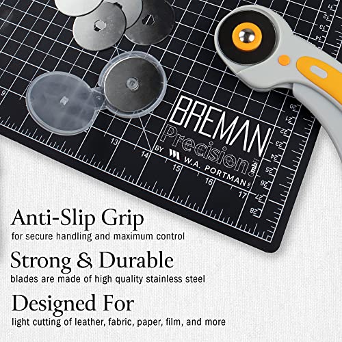 WA Portman Self Healing Cutting Mat and Rotary Cutter Set - 9x12 Inch Rotary Cutter Mat - 45mm Rotary Cutter and Mat - 5 Extra Rotary Fabric Cutter Blades - Ideal Sewing Mat Set for Craft Supplies