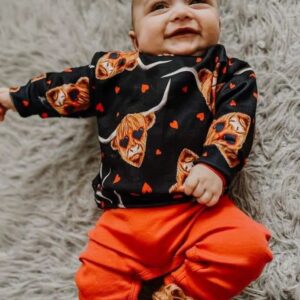 Newborn Baby Valentine's Outfits Set Infant Boy Girl Crewneck Sweatshirt Elastic Waist Pants Heart Print Fall Spring Clothes (Orange,18-24 Months)