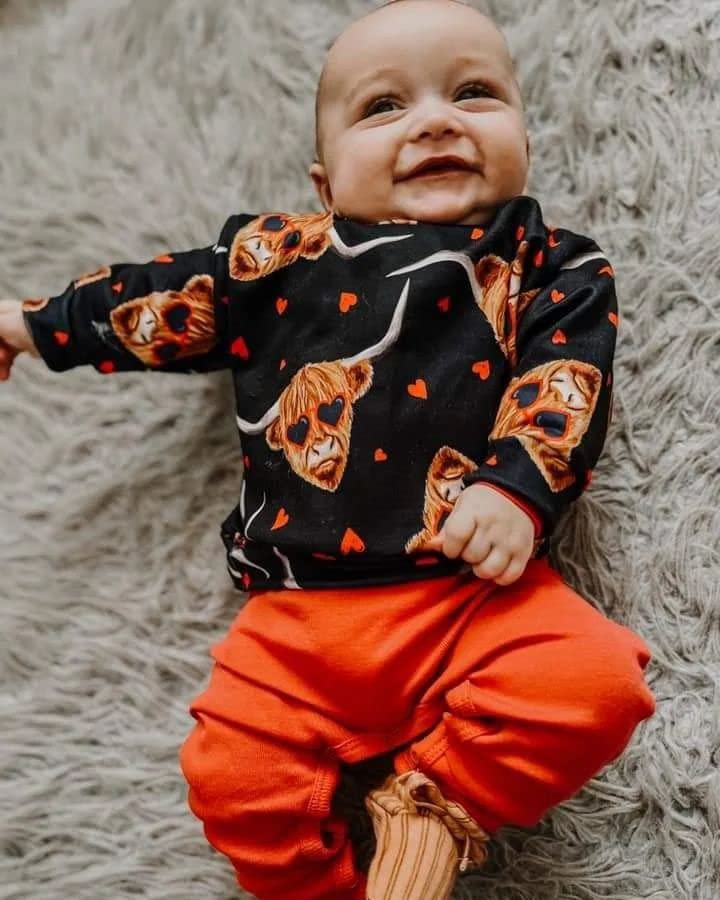 Newborn Baby Valentine's Outfits Set Infant Boy Girl Crewneck Sweatshirt Elastic Waist Pants Heart Print Fall Spring Clothes (Orange,18-24 Months)