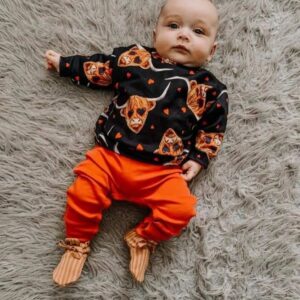 Newborn Baby Valentine's Outfits Set Infant Boy Girl Crewneck Sweatshirt Elastic Waist Pants Heart Print Fall Spring Clothes (Orange,18-24 Months)