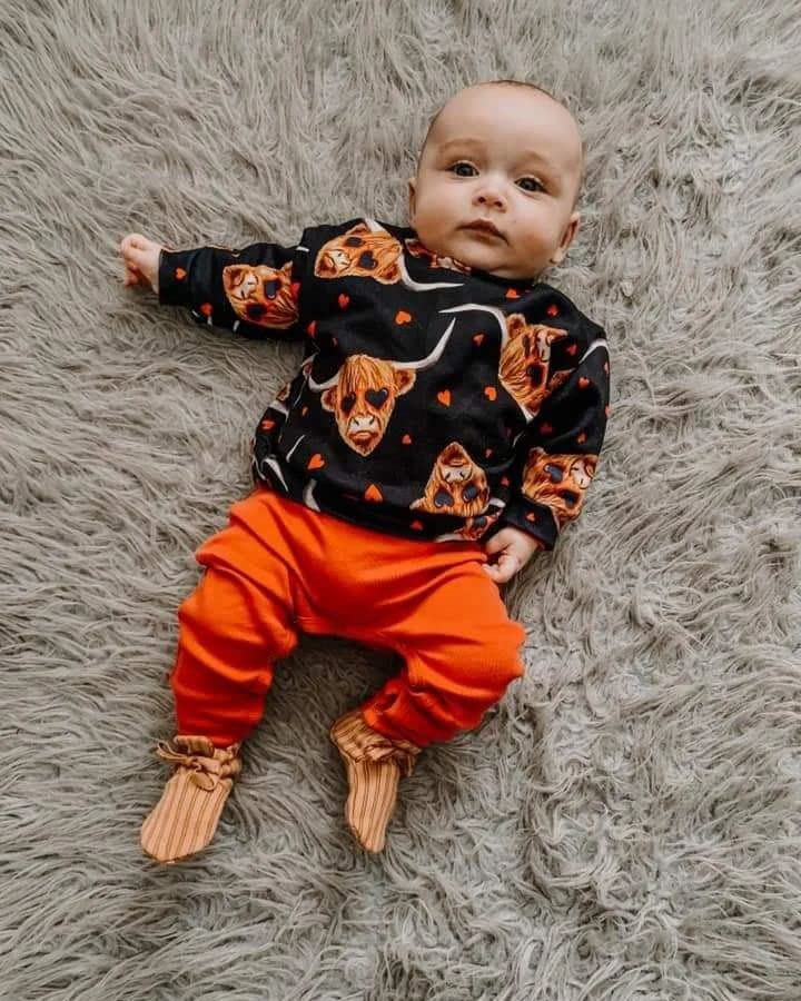 Newborn Baby Valentine's Outfits Set Infant Boy Girl Crewneck Sweatshirt Elastic Waist Pants Heart Print Fall Spring Clothes (Orange,18-24 Months)