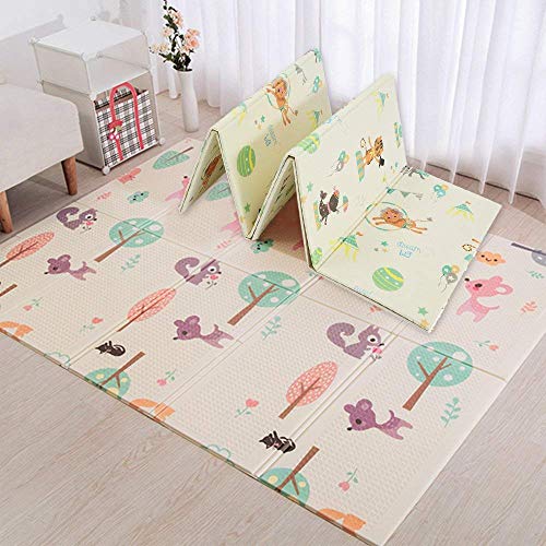 Folding Baby Play Mat, KAKIBLIN Non Toxic Baby Foam Floor Mat Reversible Waterproof Travel Crawling Mat, 79”x59”x0.4”