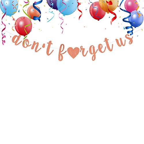 Dill-Dall Don't Forget Us Banner - Retirement/Graduation/Going Away Party Decorations (Rose Gold Glitter)