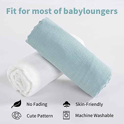 HOMBYS Muslin Baby Lounger Cover 2 Pack for Newborn, 100% Cotton Lounger Slipcover, Ultra Soft Removable Cover for Infant Lounger Pillow (Light Green & White)