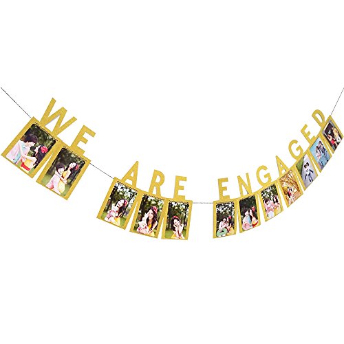 We are Engaged Photo Banner for Engagement Party Decorations, Wedding Party Sign, Gold Bridal Shower Party Supplies