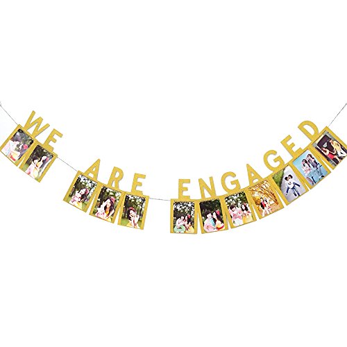 We are Engaged Photo Banner for Engagement Party Decorations, Wedding Party Sign, Gold Bridal Shower Party Supplies