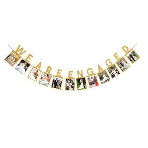 We are Engaged Photo Banner for Engagement Party Decorations, Wedding Party Sign, Gold Bridal Shower Party Supplies