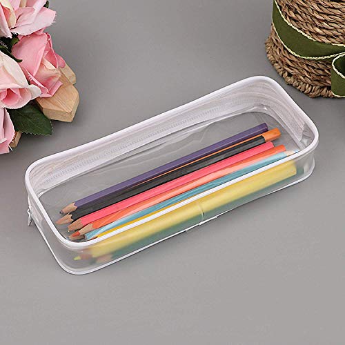 USUNQE 2 Pcs Clear Pencil Case PVC Pen Bag Cosmetic Pouch with Zipper for School Office Stationery (White)