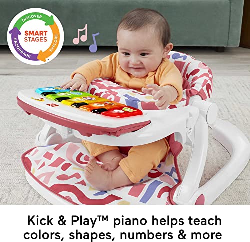 Fisher-Price Portable Baby Chair, Deluxe Sit-Me-Up Seat with Kick & Play Piano Learning-Toy for Babies and Toddlers, Pink