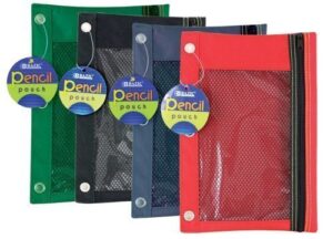 bazic products 803-144 3 ring pencil pouch with mesh window assorted colors,4-pack