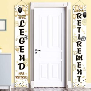 retirement party decoration set happy retirement porch sign teacher appreciation banner hanging decoration for indoor/outdoor retirement decoration party grad party (white the legend has retired)