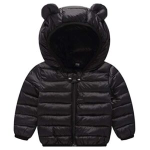 mousmile newborn toddler baby boys girls puffer jacket winter warm cotton padded jacket bear ears hooded coat (3-6 months, black)