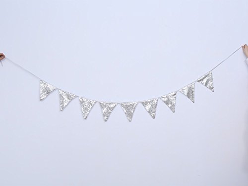 PartyDelight Silver Sequin Bunting, Multicolor Fabric Triangle Flag Bunting for Party,Wedding Sequin Bunting/Garland, Outdoor Bunting Flag(9 Flags in one Bunting)