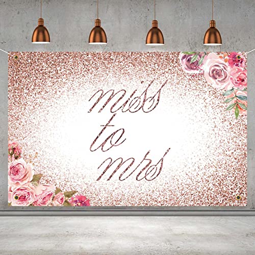 P.G Collin Miss to Mrs Floral Glitter Banner Backdrop Sign Bridal Wedding Shower Engagement Bachelorette Party Decorations Supplies for Women 6x4ft Rose Gold…,Rose Gold