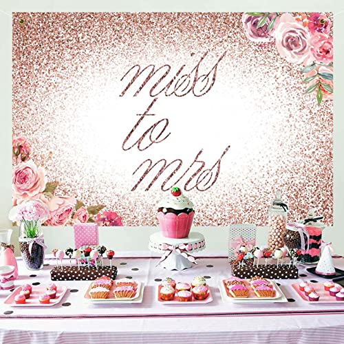 P.G Collin Miss to Mrs Floral Glitter Banner Backdrop Sign Bridal Wedding Shower Engagement Bachelorette Party Decorations Supplies for Women 6x4ft Rose Gold…,Rose Gold