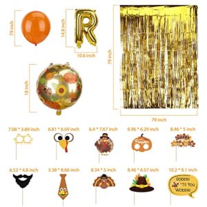 Friendsgiving Party Decorations, Friendsgiving Balloons Garland Kit includes Gold "FRIENDS GIVING" Foil Banner, 14 Balloons, 10 Photo Props and 1 Gold Fringe Curtain, 38 Pcs Thanksgiving Fall Decor