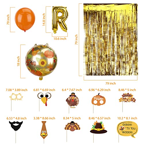 Friendsgiving Party Decorations, Friendsgiving Balloons Garland Kit includes Gold "FRIENDS GIVING" Foil Banner, 14 Balloons, 10 Photo Props and 1 Gold Fringe Curtain, 38 Pcs Thanksgiving Fall Decor