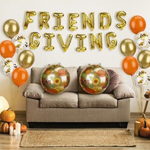 Friendsgiving Party Decorations, Friendsgiving Balloons Garland Kit includes Gold "FRIENDS GIVING" Foil Banner, 14 Balloons, 10 Photo Props and 1 Gold Fringe Curtain, 38 Pcs Thanksgiving Fall Decor