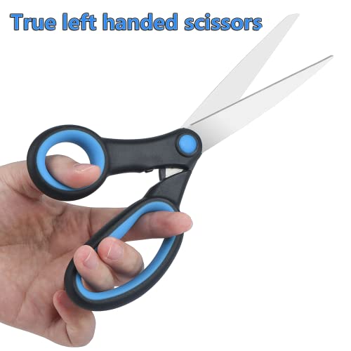 Left Handed Scissors for Adults Kids Student, 8 Inch Lefty Stainless Steel Sharp Blade Soft Comfort-Grip Handles Blunt Scissors, 2-Pack, Blue