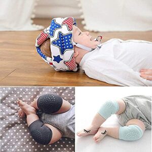 Baby Infant Toddler Helmet No Bump Safety Head for Crawling Infant Safety Helmet Adjustable Walking Baby Helmet +3pcs Baby Crawling Anti Slip Knee Pads for Age 6-36 Months