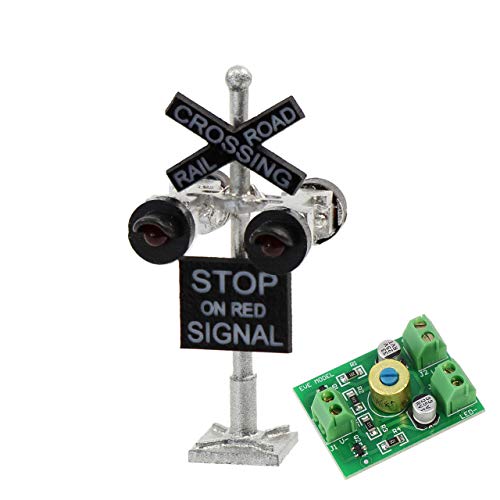 Evemodel JTD1506RP 1 Set N Scale Railroad Train/Track Crossing Sign 3cm or 1.18inch 4 Heads LED Made + Circuit Board Flasher-Flashing Red Train Signal Lights Decoration and Party