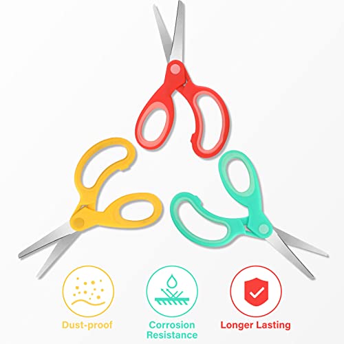 Left-Handed Kids Scissors Lefty Stainless Steel Scissors 5.9 Inch Left Handed Pointed Scissors Soft Grip Office Craft Shears Scissors for Office Home Household(Red, Green, Yellow,3 Pieces)