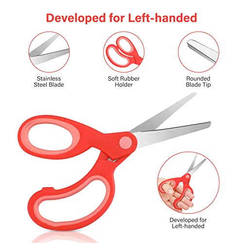 Left-Handed Kids Scissors Lefty Stainless Steel Scissors 5.9 Inch Left Handed Pointed Scissors Soft Grip Office Craft Shears Scissors for Office Home Household(Red, Green, Yellow,3 Pieces)