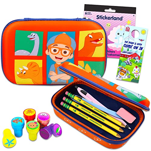 Beach Kids Blippi Pencil Case Set - Bundle with Blippi Pencil Box, Stampers, Stickers, More | Blippi Stationary Set for Boys, Toddlers