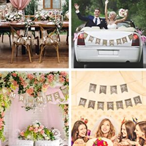 Just Married Banner Flag – Mr and Mrs Banner Rustic Burlap Sign Decoration for Wedding Party Table Photobooth Props Home Wall by Mandala Crafts