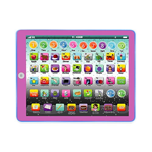 SPOGENN Learning Tablet Educational Touch Pad for Fun Learn Number ABCs Spelling Animal, Pink