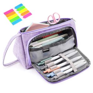 pencil case, yloves big capacity pen pencil bag pouch box organizer holder with 2 pcs index tabs for school office (purple)