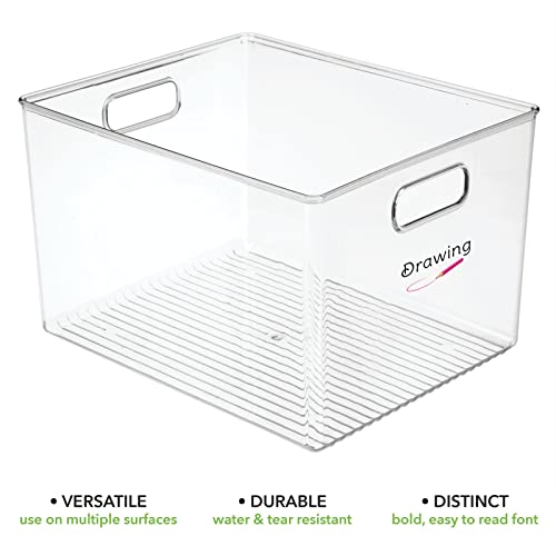 mDesign Plastic Craft Room Storage Box - Sewing, Crochet Storage Container with Built-in Handles for Thread, Beads, Ribbon, Glitter, Clay - 12" x 10" x 8" Includes 24 Labels - Clear