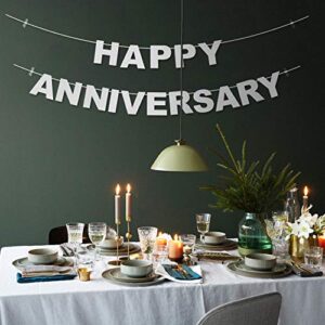 LINGTEER Happy Anniversary Silver Glitter Bunting Banner Perfect for Wedding Anniversary Party Decorations.[Pre-Strung]