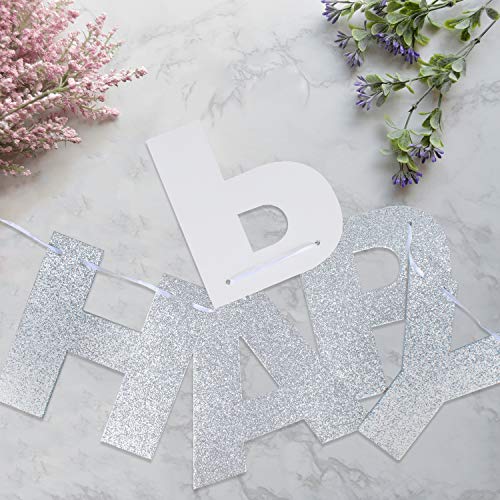 LINGTEER Happy Anniversary Silver Glitter Bunting Banner Perfect for Wedding Anniversary Party Decorations.[Pre-Strung]