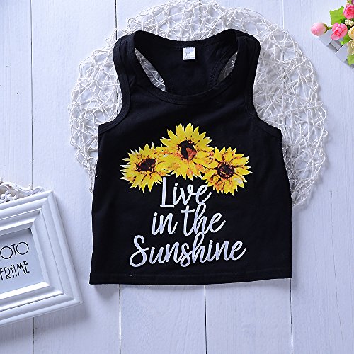 2pcs/Set Toddler Kids Baby Girl Sleeveless Floral T-Shirt Top Sunflower Denim Jeans Shorts Outfits 1-8T (Black a, 7-8 Years)