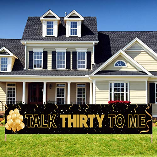 Kauayurk 30th Birthday Banner Decoration for Him Her, Talk Thirty to Me Banner Backdrop, Large 30 Year Old Birthday Party Decor Supplies, Gold Happy Thirty Birthday Sign for Outdoor Indoor(9.8x1.6ft)