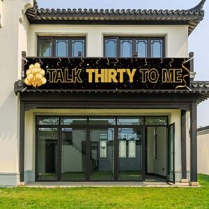 Kauayurk 30th Birthday Banner Decoration for Him Her, Talk Thirty to Me Banner Backdrop, Large 30 Year Old Birthday Party Decor Supplies, Gold Happy Thirty Birthday Sign for Outdoor Indoor(9.8x1.6ft)