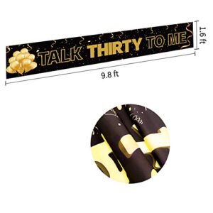 Kauayurk 30th Birthday Banner Decoration for Him Her, Talk Thirty to Me Banner Backdrop, Large 30 Year Old Birthday Party Decor Supplies, Gold Happy Thirty Birthday Sign for Outdoor Indoor(9.8x1.6ft)