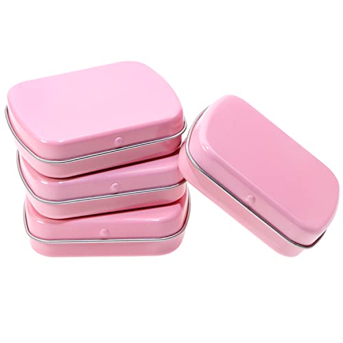 Mini Skater Small Metal Portable Storage Box, Mini Rectangle Empty Hinged Tins with Lid, Home Organizer for Drawing Pin, Pills, Candies, Earring and Jewelry Craft, 8Pcs (Pink)